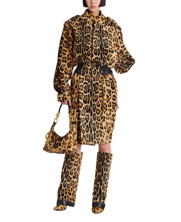 Balmain Medium Leopard Print Leather Bag - Brown