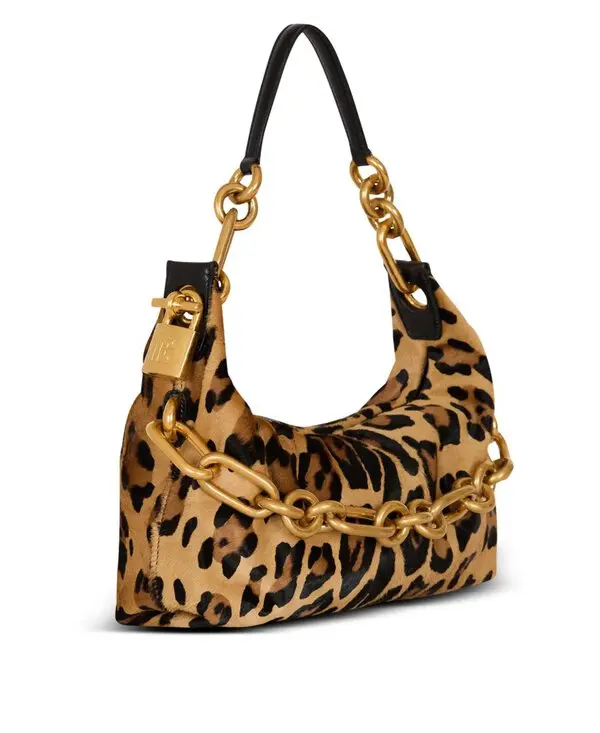 Balmain Medium Leopard Print Leather Bag - Brown