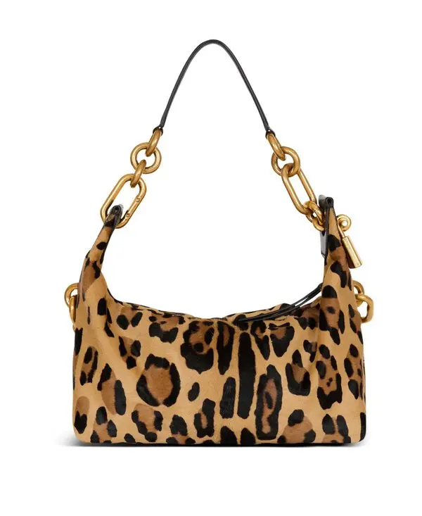 Balmain Medium Leopard Print Leather Bag - Brown