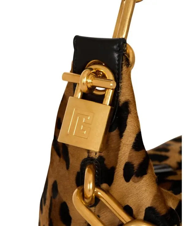 Balmain Medium Leopard Print Leather Bag - Brown
