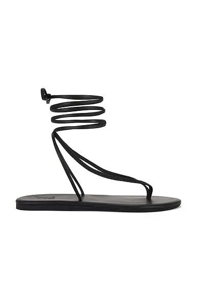 ANCIENT GREEK SANDALS Sfendoni Leather Sandal With Wraparound Ankle Tie - Black