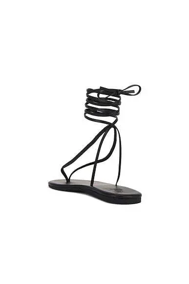 ANCIENT GREEK SANDALS Sfendoni Leather Sandal With Wraparound Ankle Tie - Black