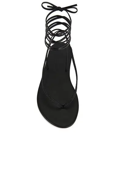ANCIENT GREEK SANDALS Sfendoni Leather Sandal With Wraparound Ankle Tie - Black