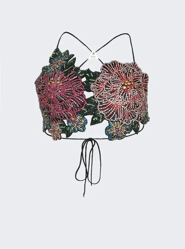 AREA Embroidered Crystal Flower Bra Top Multicolor - Multi