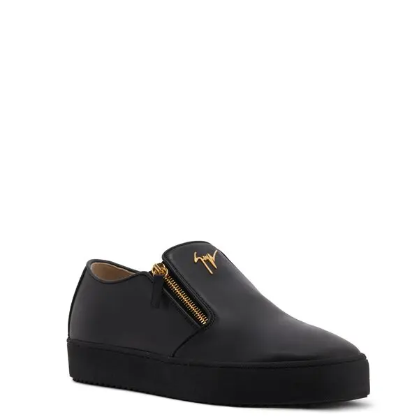 GIUSEPPE ZANOTTI Leather Slip-ons With Zipper Detailing - Black