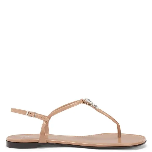 GIUSEPPE ZANOTTI Anyelle Embellished Leather Flat Thong Sandals - Beige