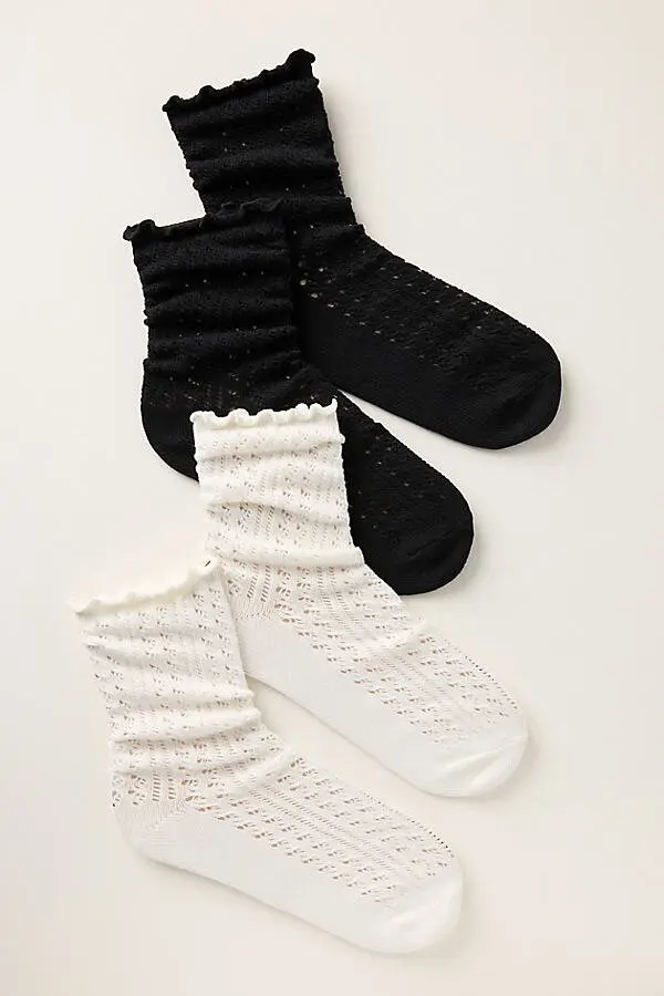 Anthropologie Pointelle Trouser Socks Set Of 2 - Black & Ivory