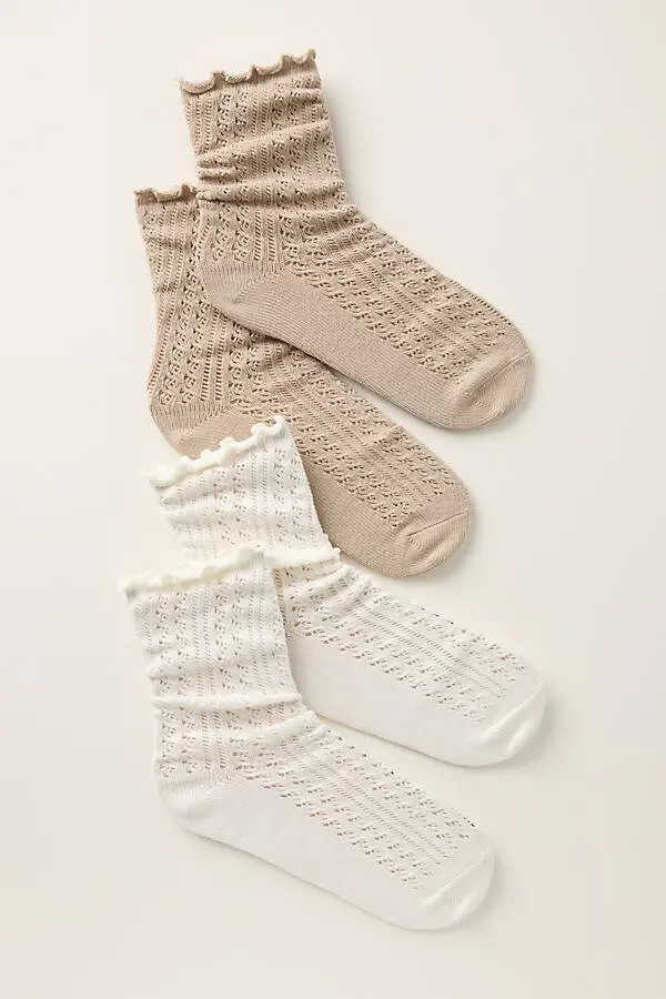 Anthropologie Potelle Pointelle Trouser Socks Set Of 2 - Khaki/ivory