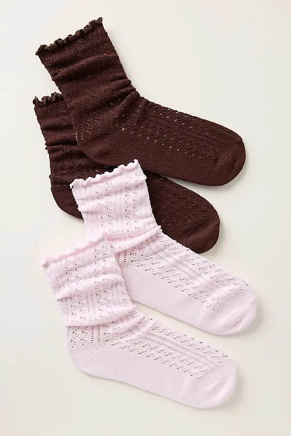 Anthropologie Potelle Pointelle Trouser Socks Set Of 2 - Pink/brown
