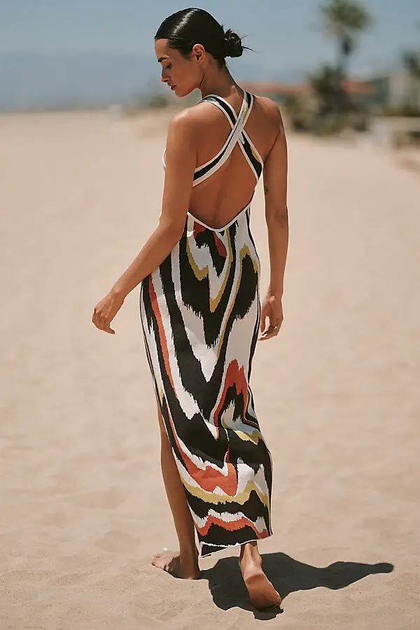 Sleeveless Sweater Midi Dress - Neutral Pattern