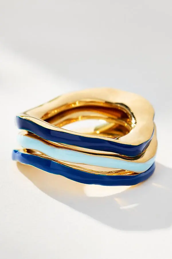 Joanna Laura Constantine Enamel Wave Rings Set Of 3 - Blue