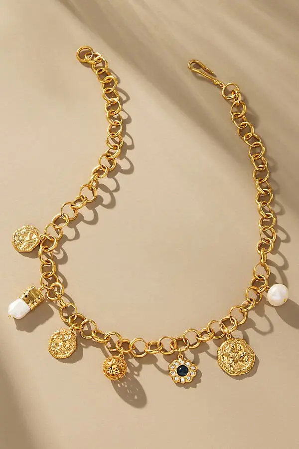 Joanna Laura Constantine Wave Chain Linked Charm Necklace - Gold