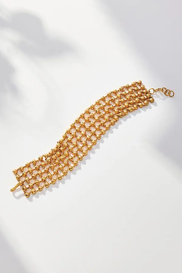 Joanna Laura Constantine Mini Pearl Orbs Mesh Bracelet - Gold