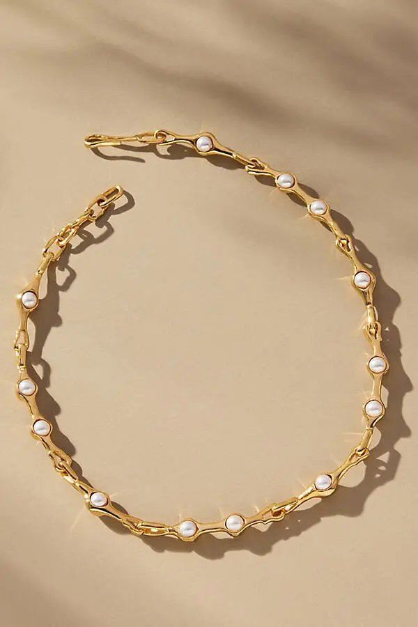 Joanna Laura Constantine Wave Pearl Orbs Chain Necklace - Gold