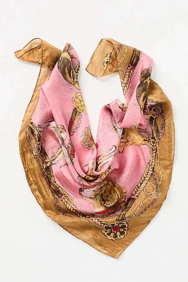 Anthropologie Large Prted Silk Scarf - Dogs / Pink
