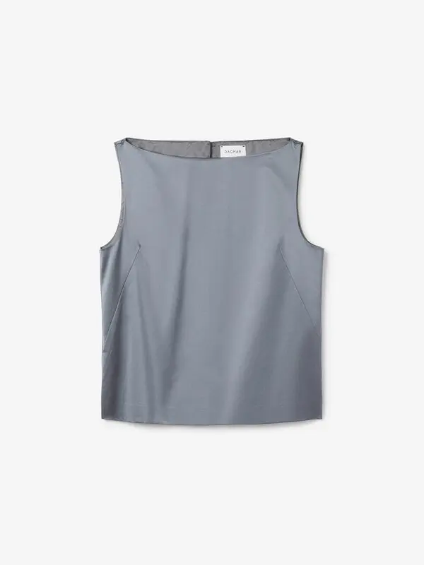 HOUSE OF DAGMAR Woven Square Neck Top - Dark Grey