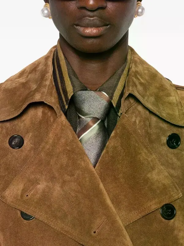 Saint Laurent Long Double-breasted Suede Coat
