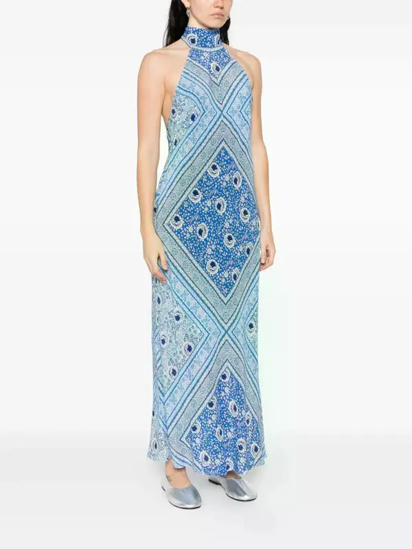 Rixo Paisley Print Halterneck Dress