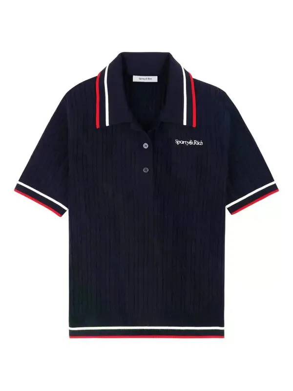 SPORTY & RICH Cable-knit Polo Top - Blue