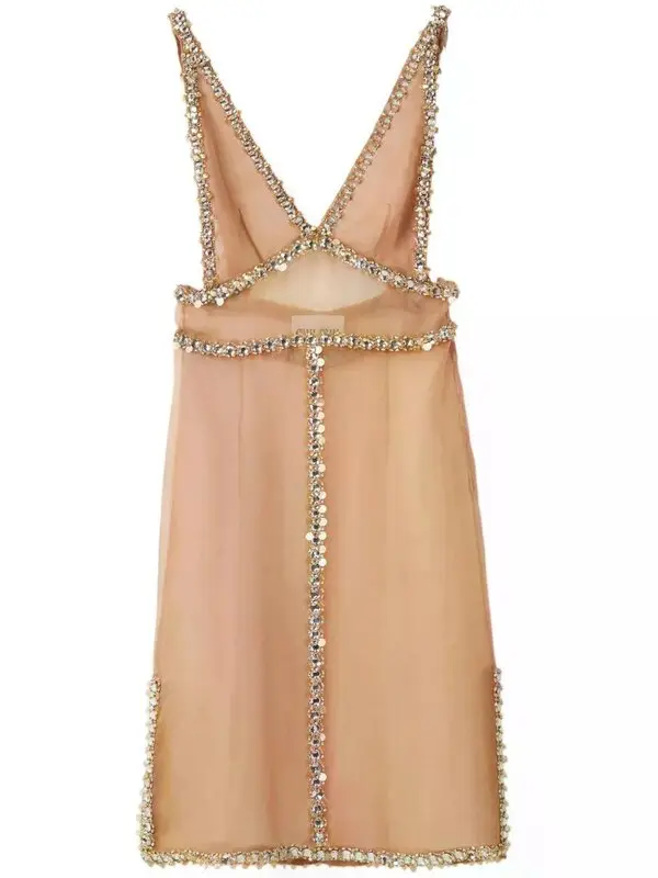 Miu Miu Crystal-embellished Silk Minidress - Neutrals