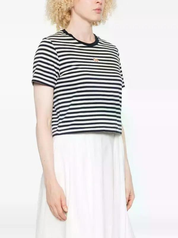 Maison Kitsuné Baby Fox-embroidered Striped Cropped Top