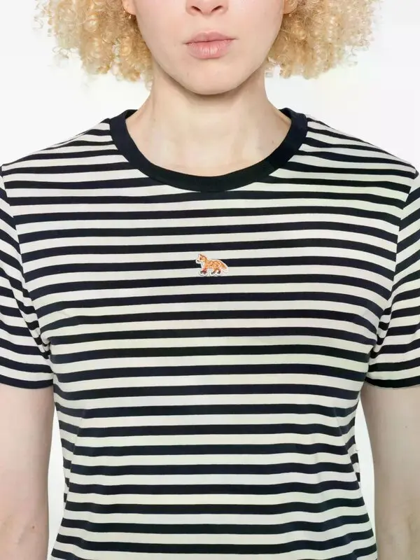 Maison Kitsuné Baby Fox-embroidered Striped Cropped Top