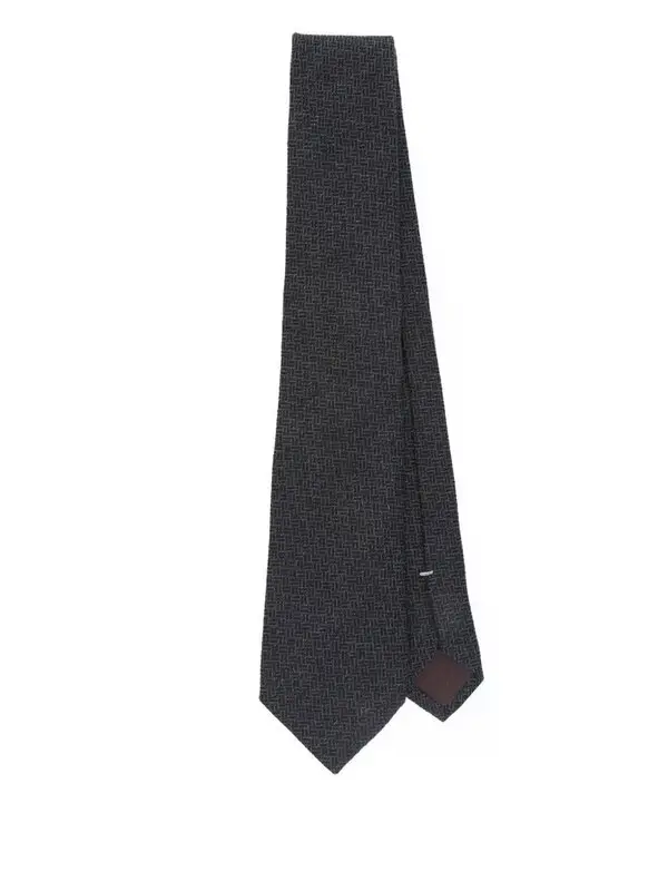 Canali Geometric-pattern Silk-cashmere Neck Tie - Blue