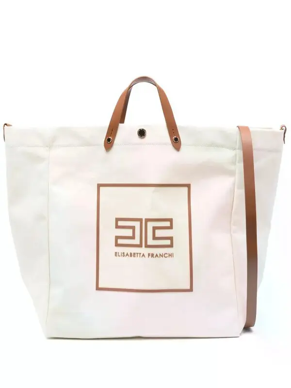Elisabetta Franchi Logo-print Cotton Tote Bag - Neutrals