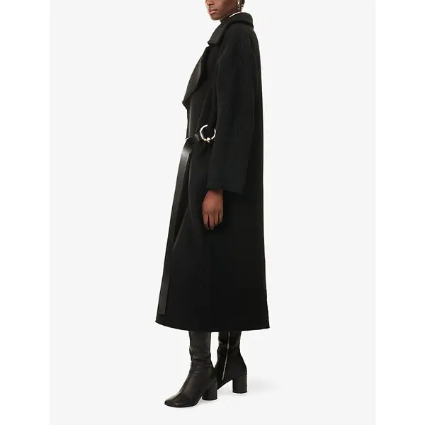 Jean Paul Gaultier Belted Notch-Lapels Stretch-Wool Coat - Black