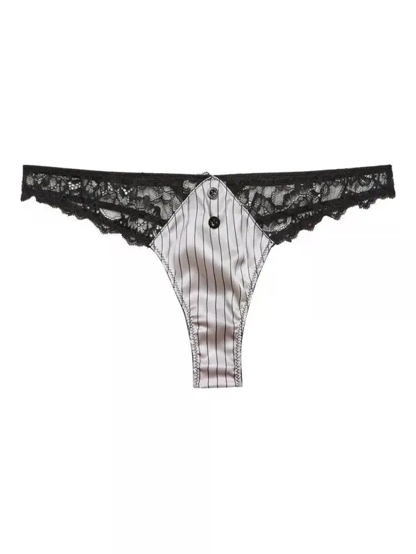 Fleur Du Mal Pinstripe Lace Thong - White