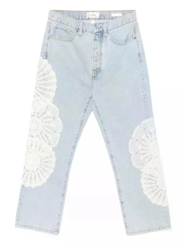 FRAME Crochet Embellished Straight Leg Jeans - Blue