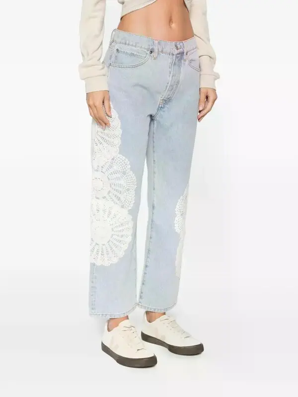 FRAME Crochet Embellished Straight Leg Jeans - Blue