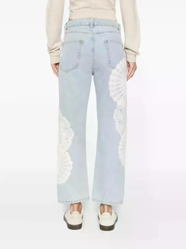 FRAME Crochet Embellished Straight Leg Jeans - Blue