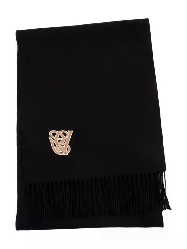 Valentino Garavani Logo-patch Fringed Scarf - Black
