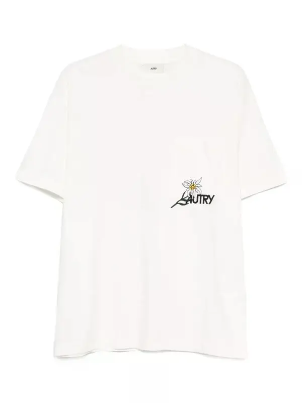 AUTRY Flower-embroidered Pocket T-shirt - White