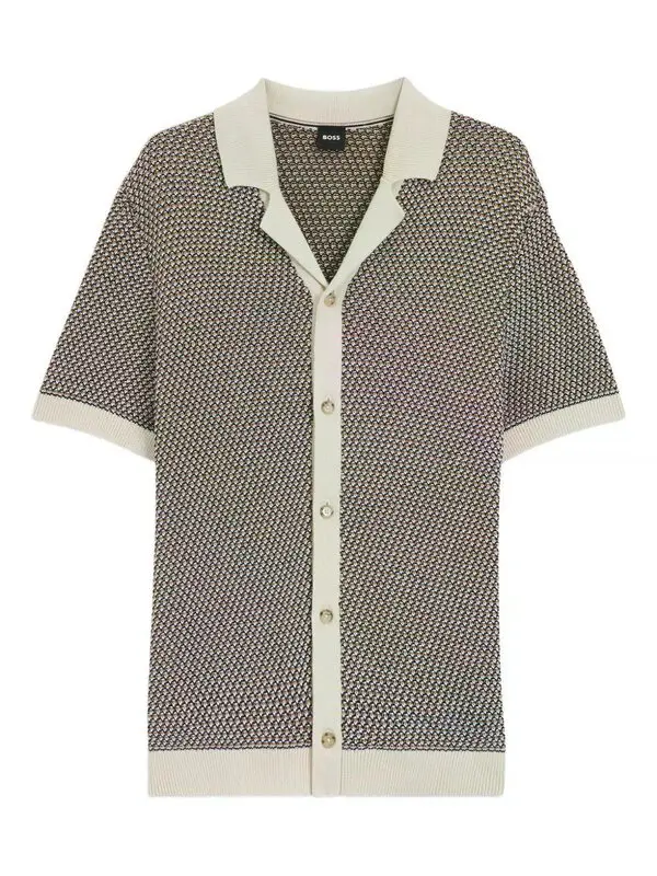 BOSS Houndstooth Knitted Shirt - Neutrals