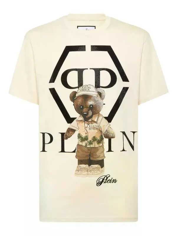 Philipp Plein Crystal-embellished Teddy-bear T-shirt - Neutrals