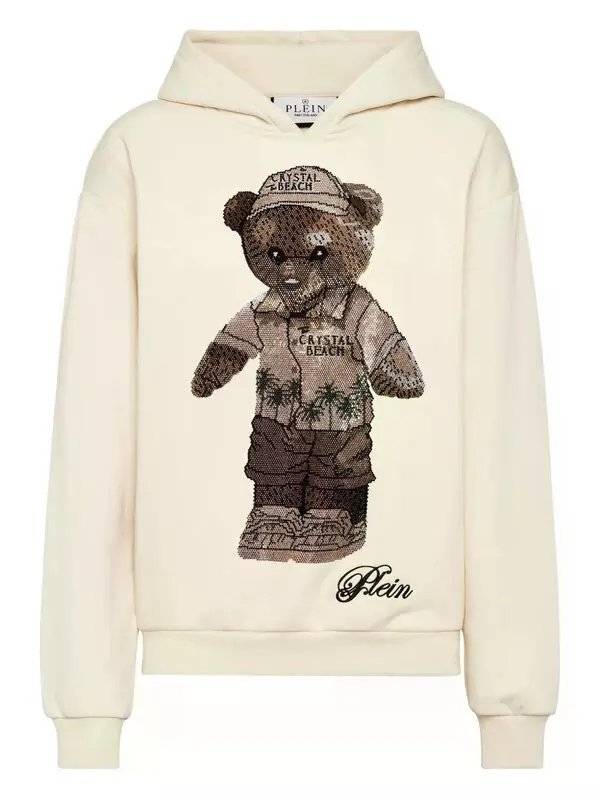 Philipp Plein Crystal-embellished Teddy Bear Hoodie - Neutrals