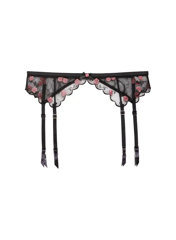 Fleur Du Mal Rose & Vine Garter Belt - Black
