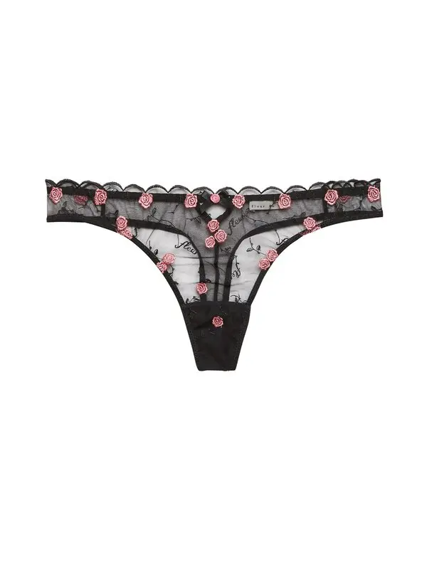 Fleur Du Mal Rose & Vine Thong - Black