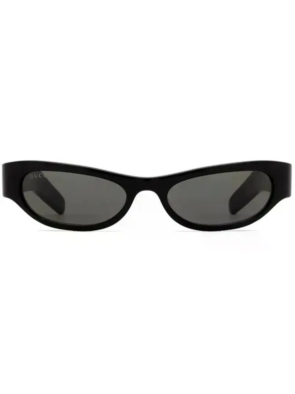 Gucci Logo-engraved Oval Frame Sunglasses - Black