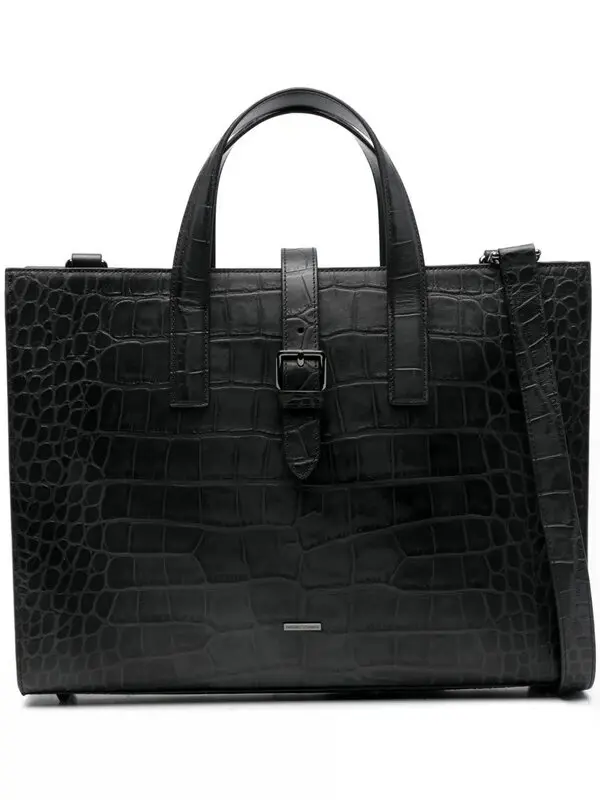 Emporio Armani Crocodile-embossed Buckle Tote Bag - Black