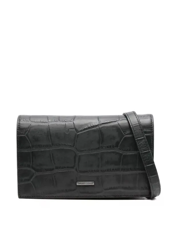 Emporio Armani Crocodile-embossed Leather Clutch - Black