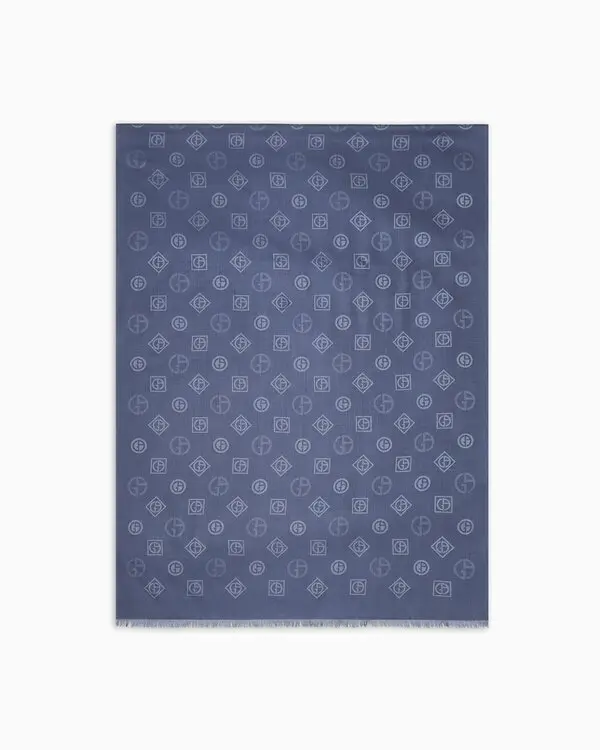 Giorgio Armani Monogram Jacquard Silk Stole - Blue