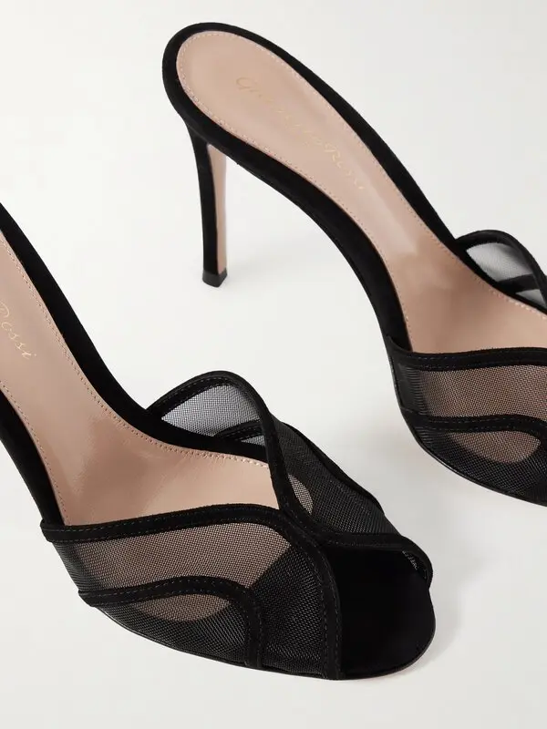 GIANVITO ROSSI 95 Suede-trimmed Mesh Mules