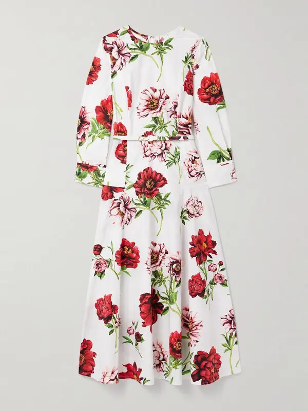 Oscar De La Renta Belted Floral-print Poplin Midi Dress - Multi
