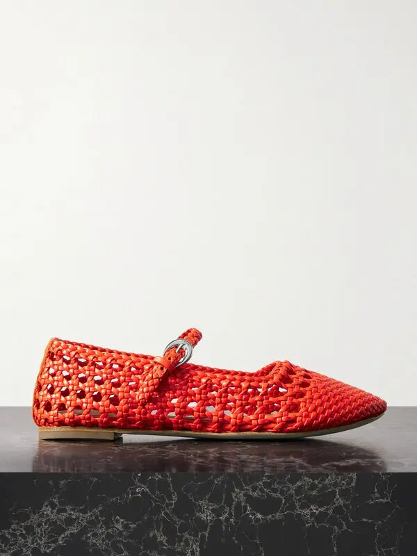 Staud Nell Woven Leather Ballet Flats - Red