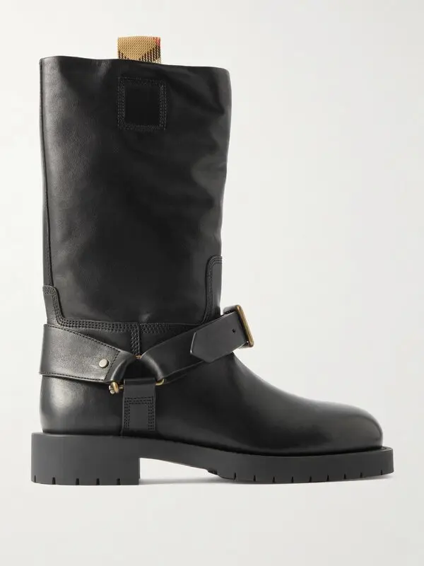 Burberry Buckled Leather Boots - Black