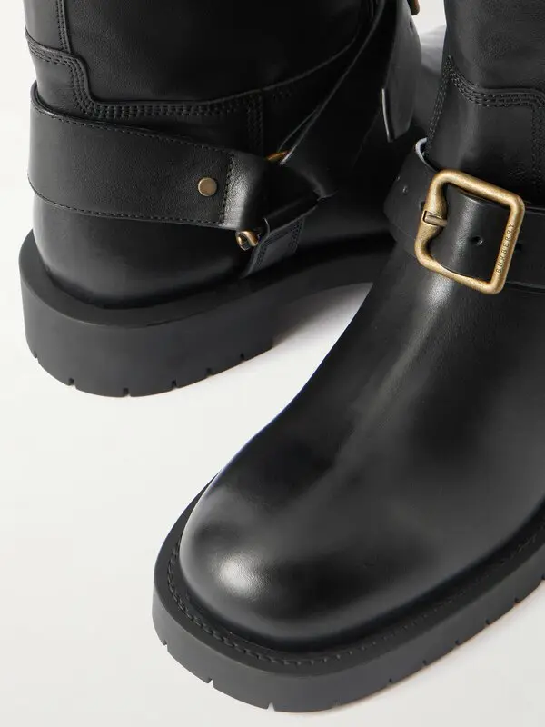 Burberry Buckled Leather Boots - Black