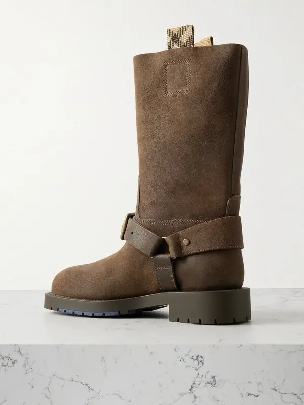Burberry Buckled Suede Boots - Green